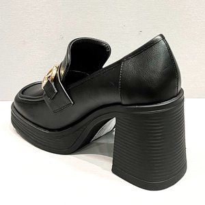 Shoes | New Black Gold Chain Platform Chunky Heel Penny Loafers | Poshmark